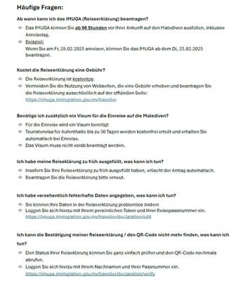 Imuga Malediven | Traveller Declaration | Einreise Malediven